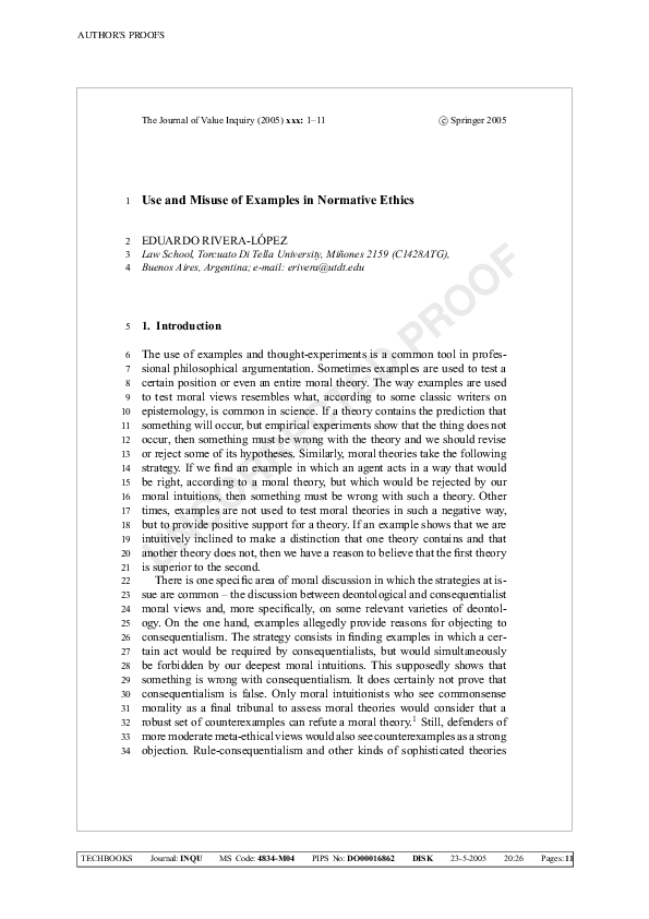 (PDF) Use and Misuse of Examples in Normative Ethics