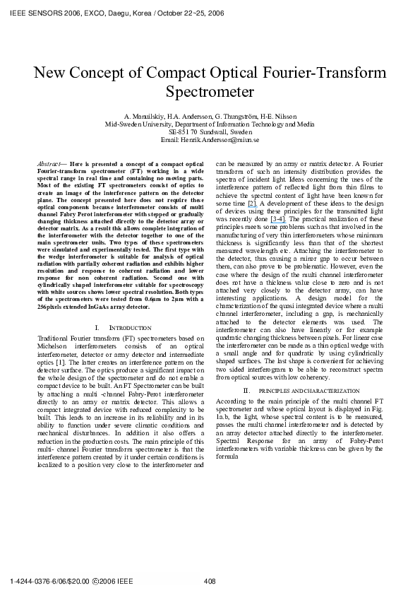 (PDF) New Concept of Compact Optical Fourier-Transform Spectrometer | GÖran Thungstrom and A ...