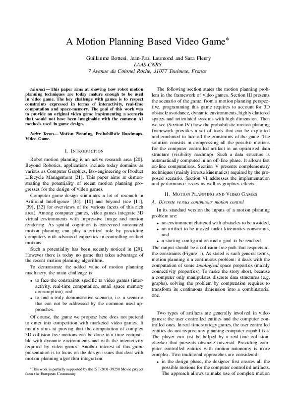 (PDF) A motion planning based video game