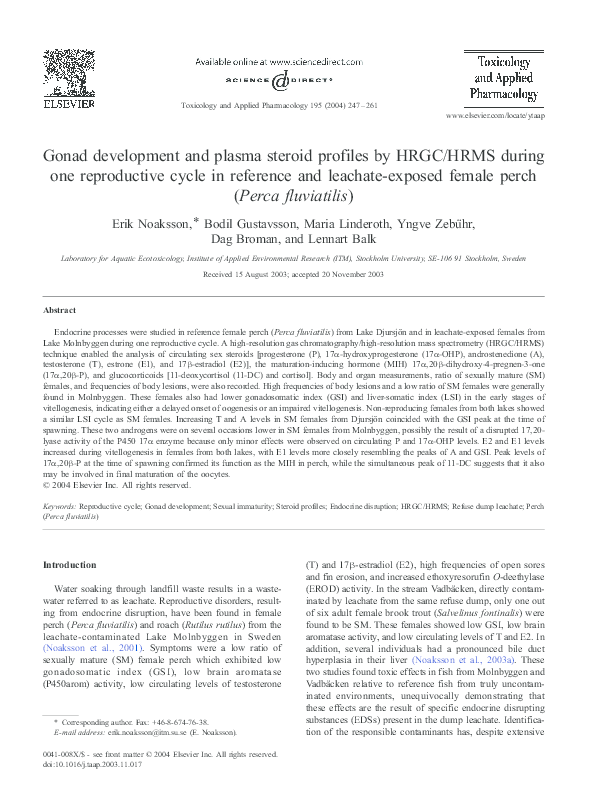 (PDF) Gonad development and plasma steroid profiles by HRGC/HRMS during ...