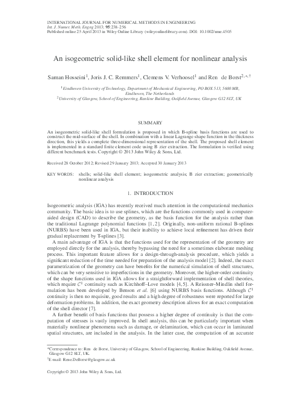 (PDF) An isogeometric solid-like shell element for nonlinear analysis