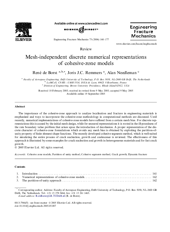 (PDF) Mesh-independent discrete numerical representations of cohesive-zone models