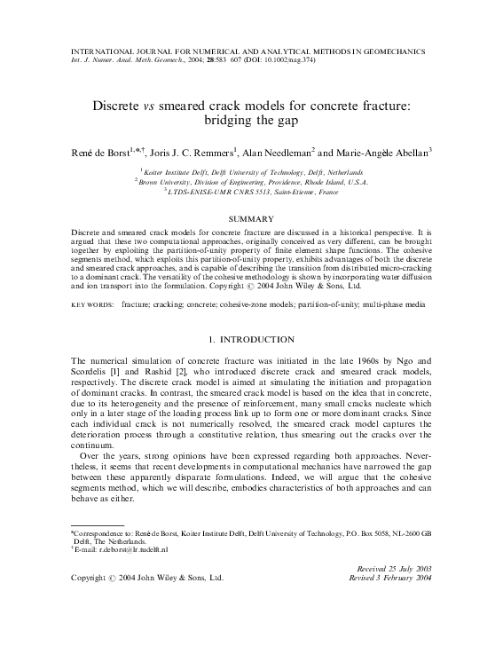 Pdf Discrete Vs Smeared Crack Models For Concrete Fracture Bridging The Gap