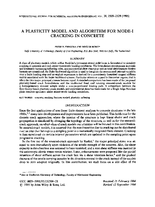 (PDF) A plasticity model and algorithm for mode-I cracking in concrete