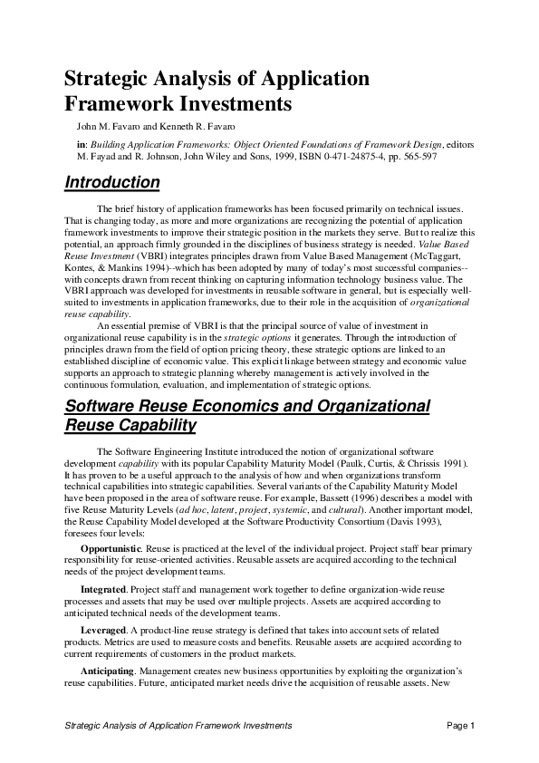 (PDF) Strategic Analysis of Application Framework Investments