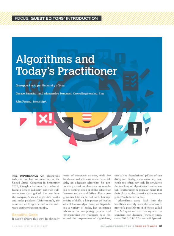 Pdf Guest Editors Introduction Algorithms And Today S Practitioner John Favaro