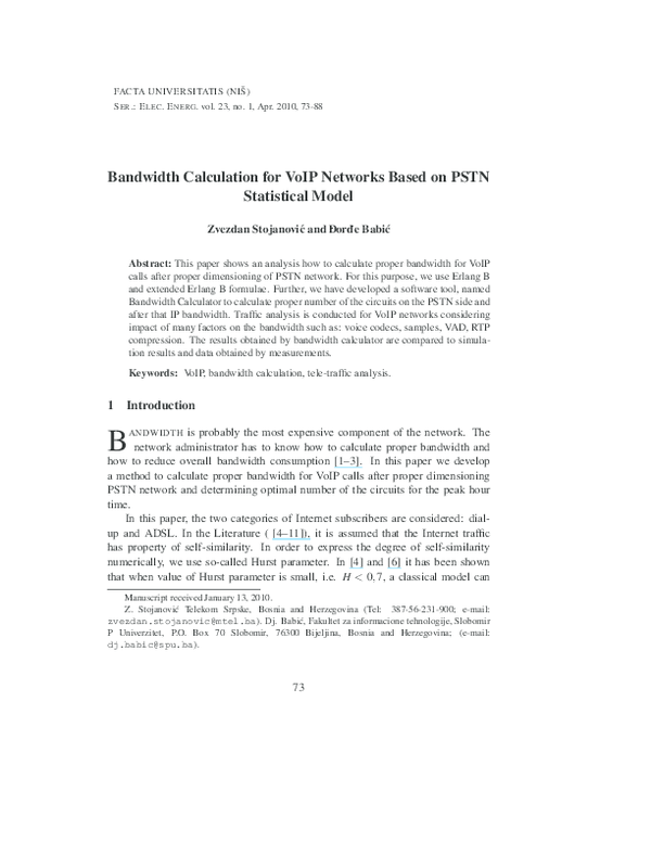 Pdf Bandwidth Calculation For Voip Networks Based On Pstn Statistical Model