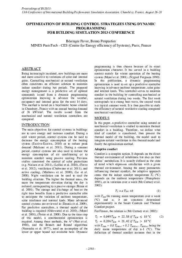 (PDF) OPTIMIZATION OF BUILDING CONTROL STRATEGIES USING DYNAMIC PROGRAMMING