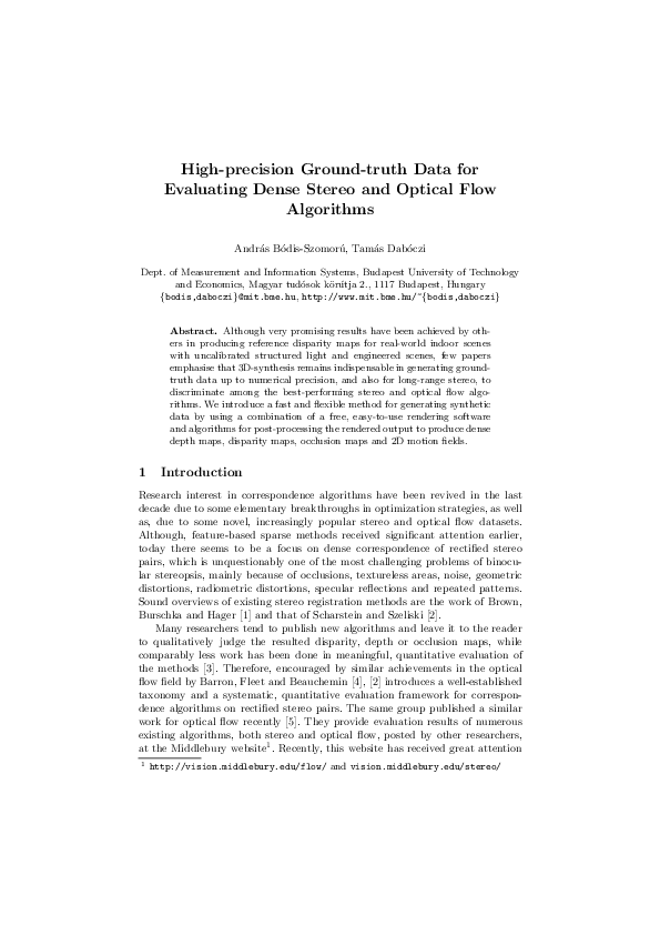 (PDF) High-precision Ground-truth Data for Evaluating Dense Stereo and Optical Flow Algorithms ...