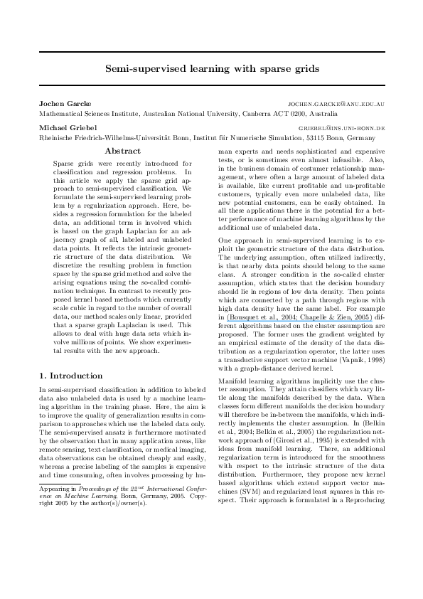 (PDF) Semi-supervised learning with sparse grids