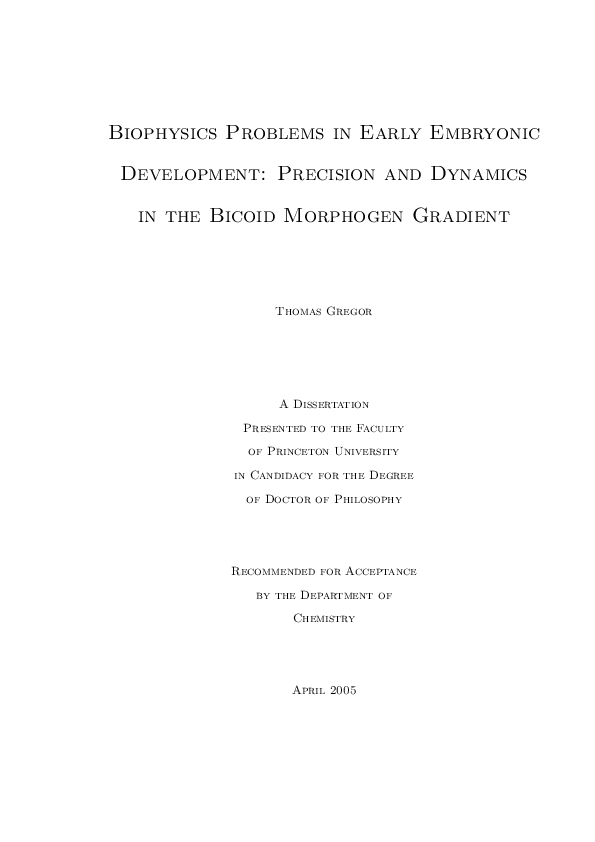 (PDF) Biophysics problems in early embryonic development: precision and ...