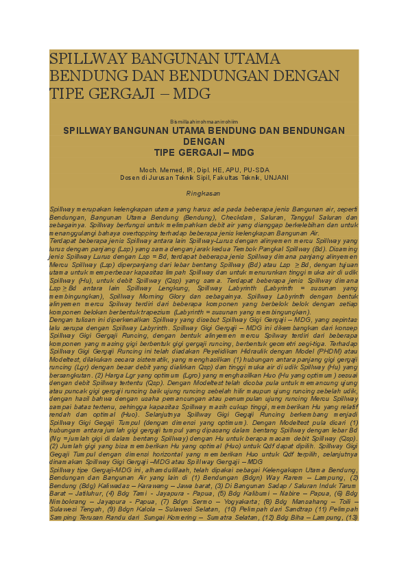 (DOC) SPILLWAY BANGUNAN UTAMA BENDUNG DAN BENDUNGAN DENGAN TIPE GERGAJI
