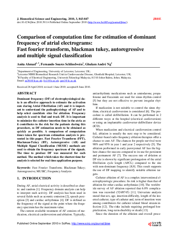 Pdf Comparison Of Computation Time For Estimation Of Dominant Frequency Of Atrial Electrograms