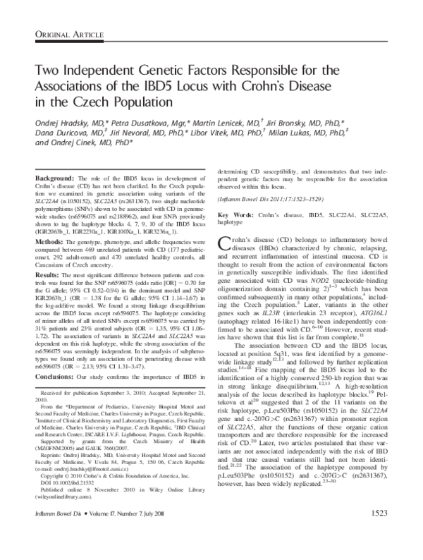 (PDF) Two independent genetic factors responsible for the associations ...