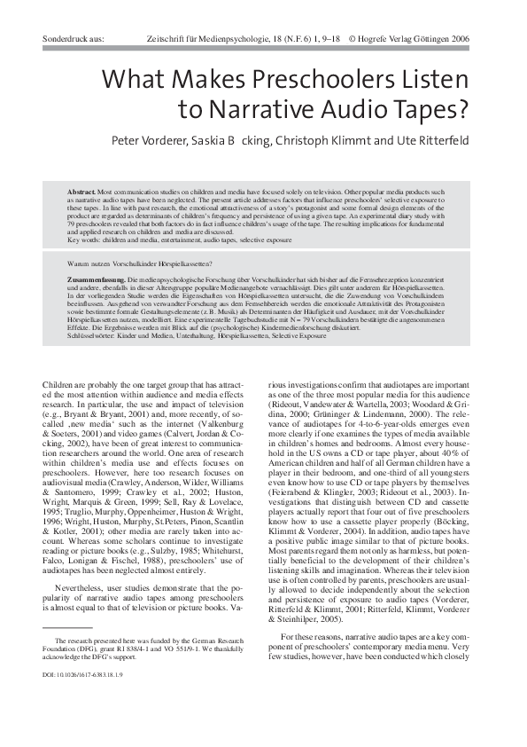 (PDF) What Makes Preschoolers Listen to Narrative Audio Tapes?