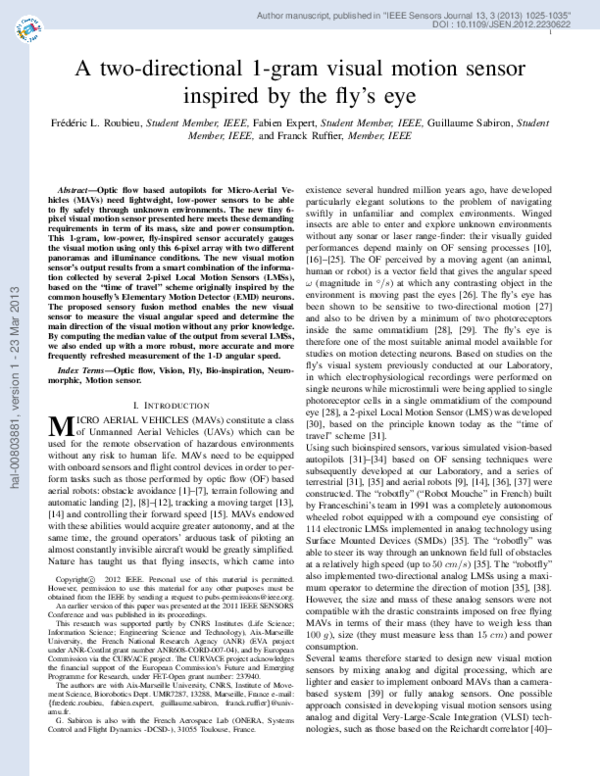 (PDF) Two-Directional 1-g Visual Motion Sensor Inspired by the Fly's Eye