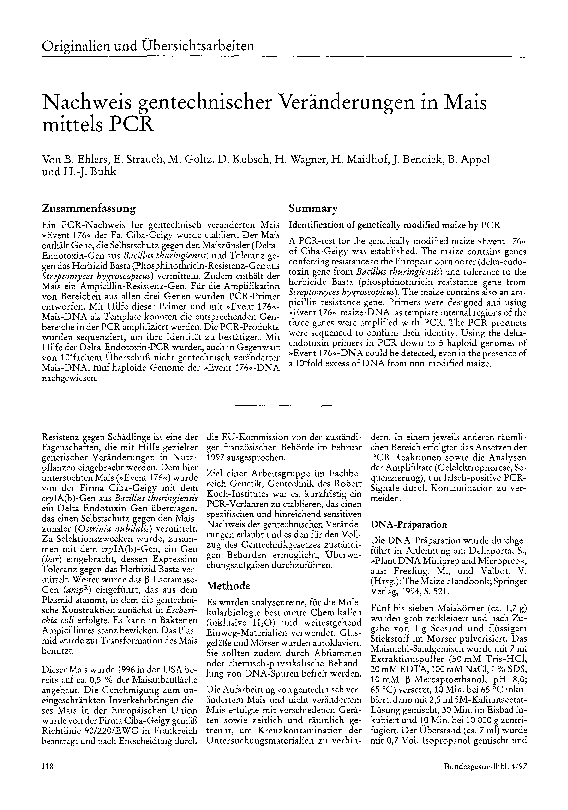 (PDF) Nachweis gentechnischer Veränderungen in Mais mittels PCR