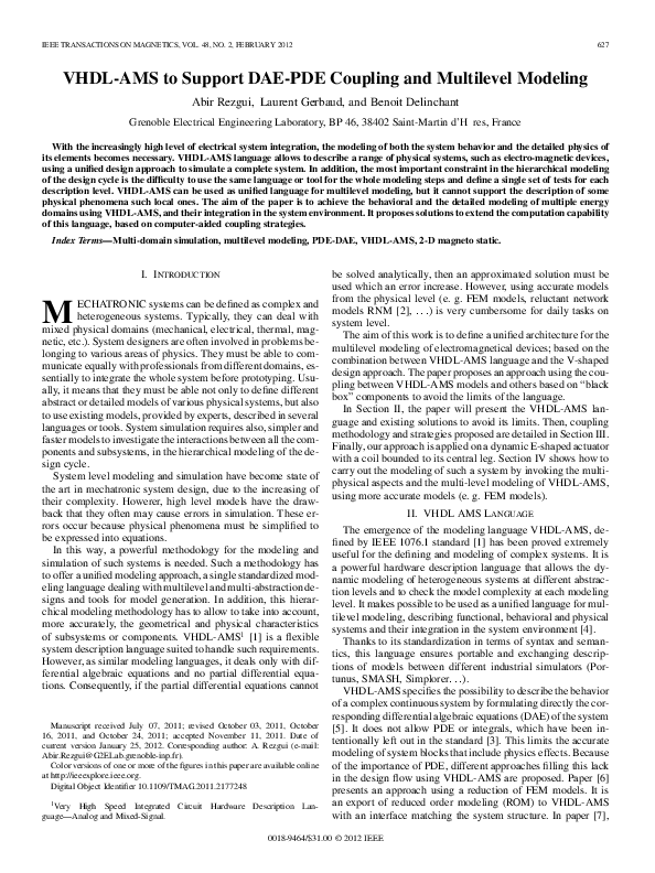 Pdf Vhdl Ams For Dae Pde Coupling In Modeling