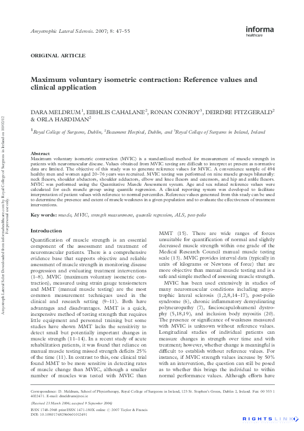 (PDF) Maximum voluntary isometric contraction: Reference values and ...