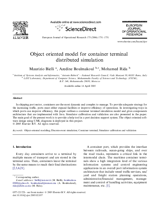 Pdf Object Oriented Model For Container Terminal Distributed Simulation