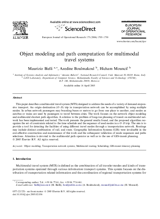 Pdf Object Modeling And Path Computation For Multimodal Travel Systems