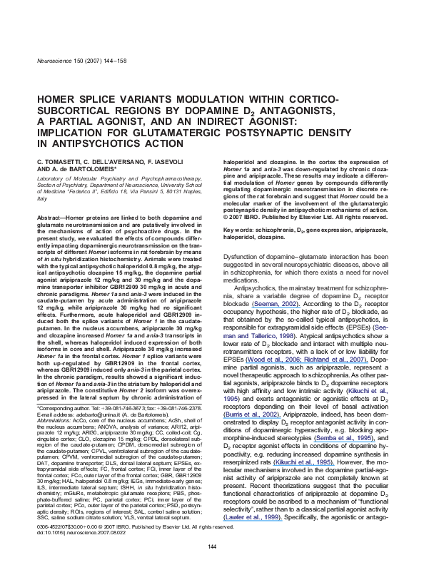 (PDF) Homer splice variants modulation within cortico-subcortical ...
