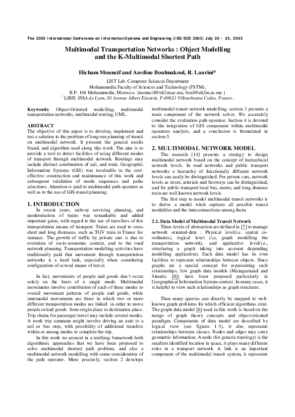 Pdf Multimodal Transportation Networks Object Modeling And K Multimodal Shortest Path