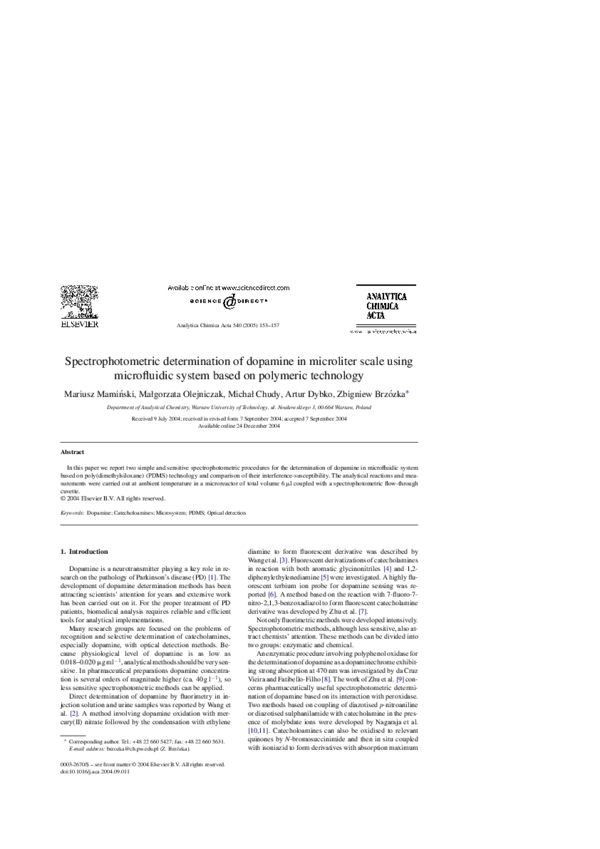 (PDF) Spectrophotometric determination of dopamine in microliter scale ...