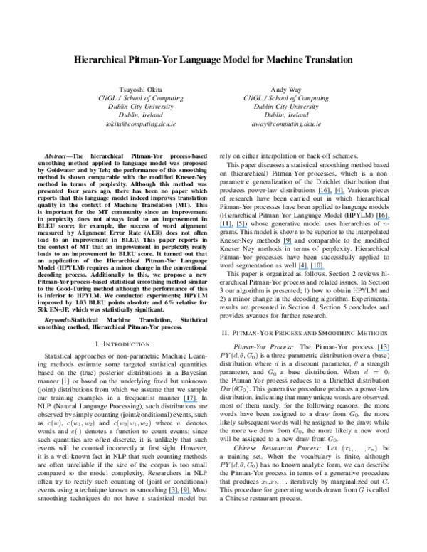 (PDF) Hierarchical Pitman-Yor Language Model for Machine Translation