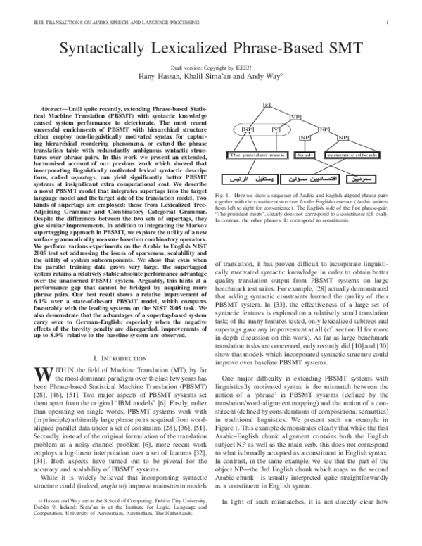 (PDF) Syntactically Lexicalized Phrase-Based SMT