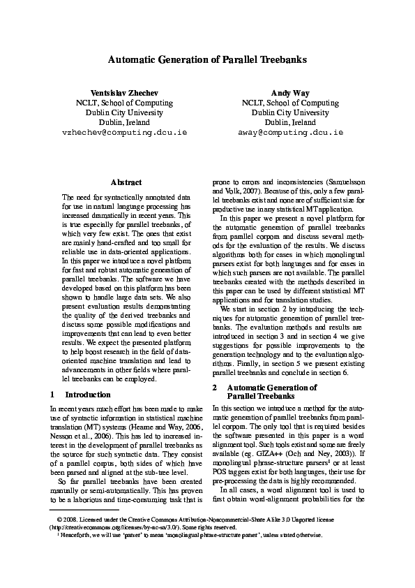 (PDF) Automatic generation of parallel treebanks