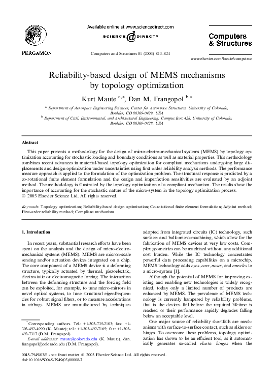 (PDF) Reliability-based design of MEMS mechanisms by topology optimization