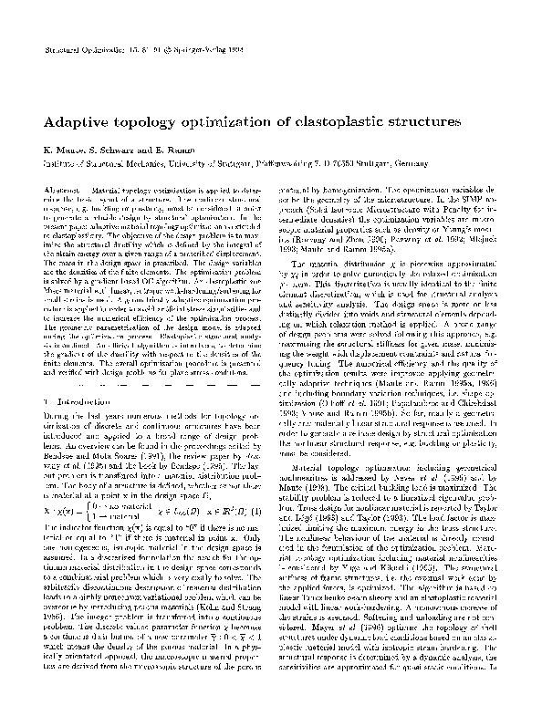 (PDF) Adaptive topology optimization of elastoplastic structures | Kurt ...