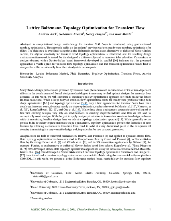 (PDF) Lattice Boltzmann topology optimization for transient flow