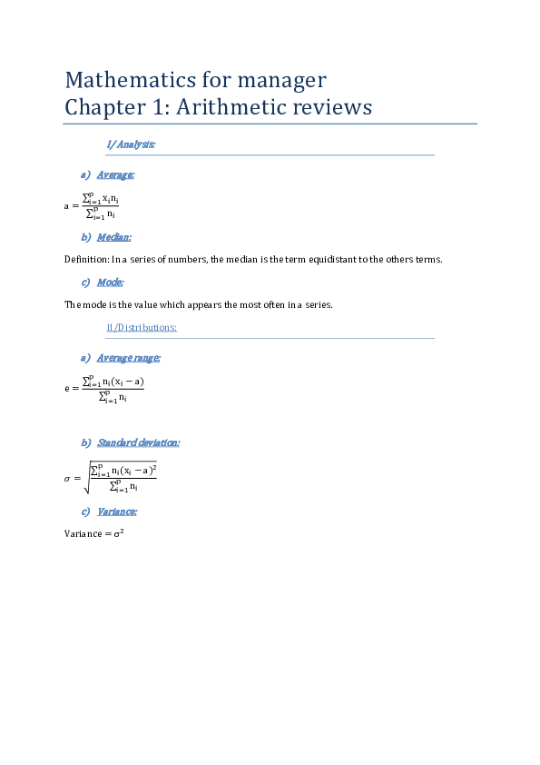 (PDF) Mathematics for manager