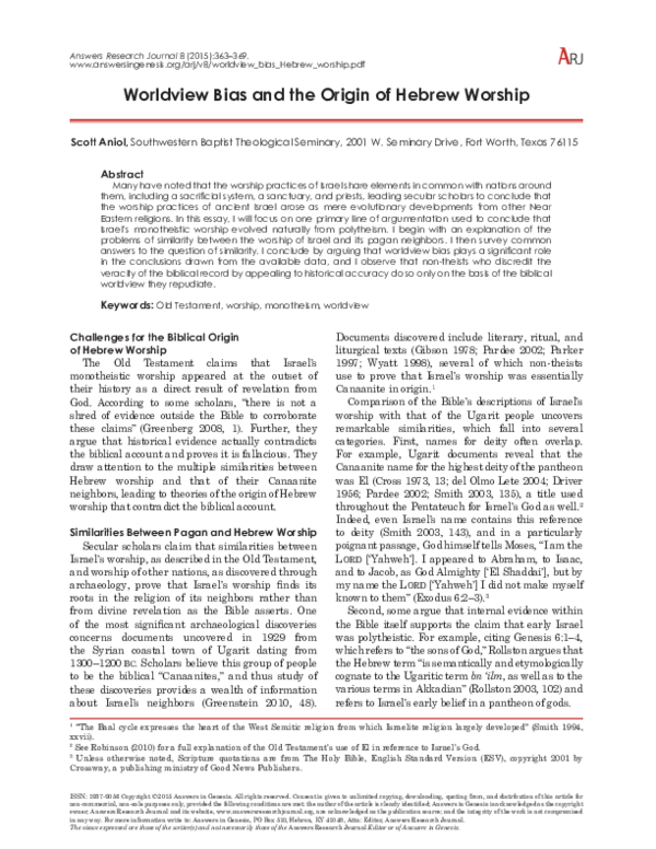 (PDF) Worldview Bias and the Origins of Hebrew Worship