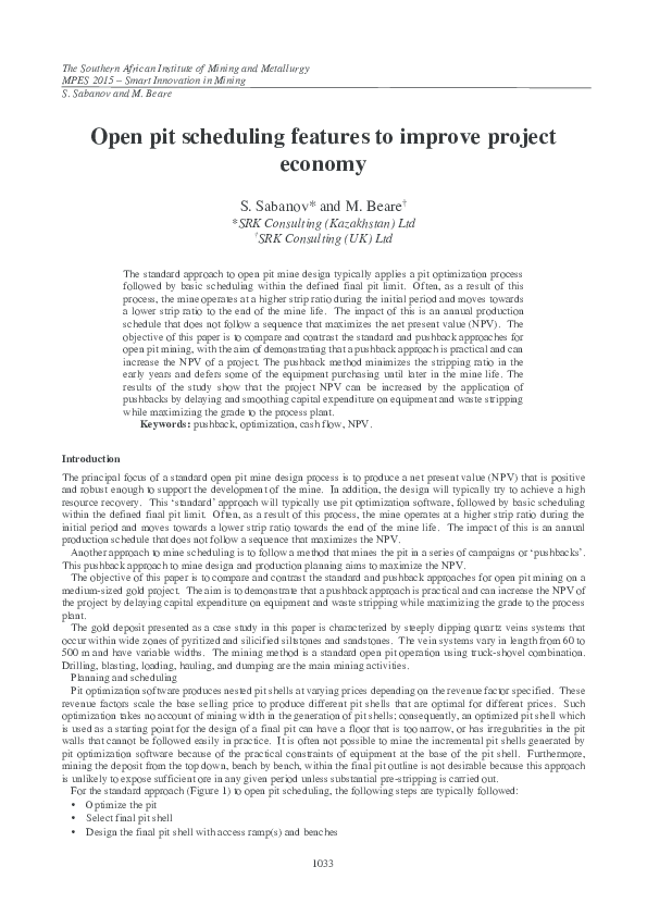 (PDF) OPEN PIT SCHEDULING FEATURES TO IMPROVE PROJECT ECONOMY