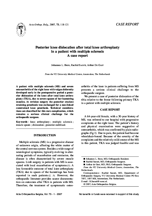 (PDF) Posterior knee dislocation after total knee arthroplasty in a patient with multiple ...