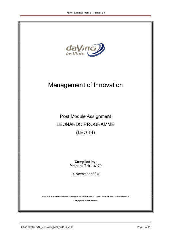 (PDF) Management of Innovation: A Case Study