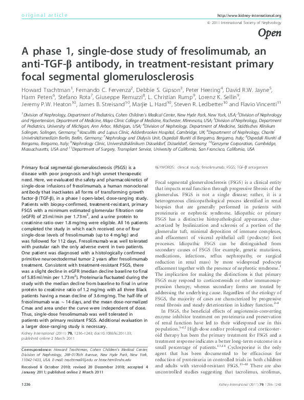 (PDF) A phase 1, single-dose study of fresolimumab, an anti-TGF-β ...