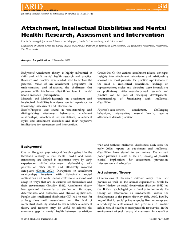 (PDF) Attachment, Intellectual Disabilities and Mental Health: Research ...