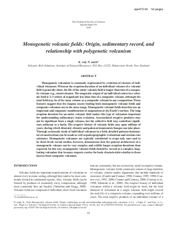(PDF) Monogenetic volcanic fi elds: Origin, sedimentary record, and ...