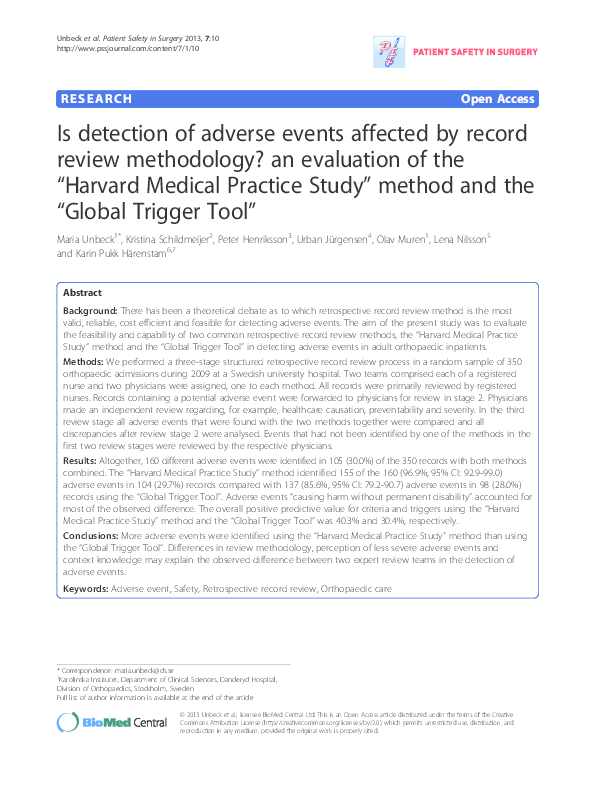 Pdf Is Detection Of Adverse Events Affected By Record Review Methodology An Evaluation Of The