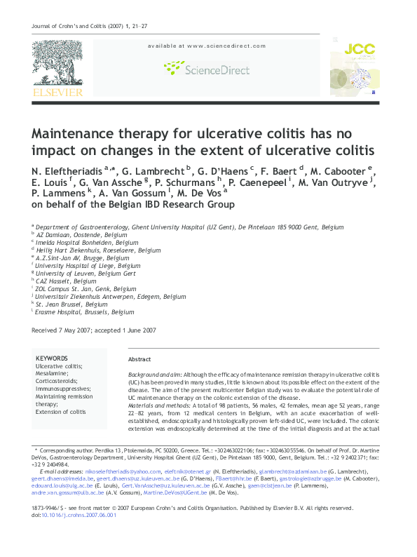 (PDF) Maintenance therapy for ulcerative colitis has no impact on ...
