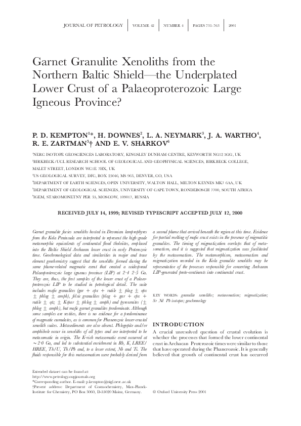 (PDF) Garnet Granulite Xenoliths from the Northern Baltic Shield--the ...