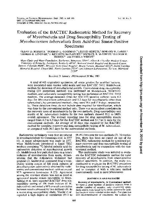 (PDF) Comparison of the MB/BacT and BACTEC 460 TB systems for recovery ...