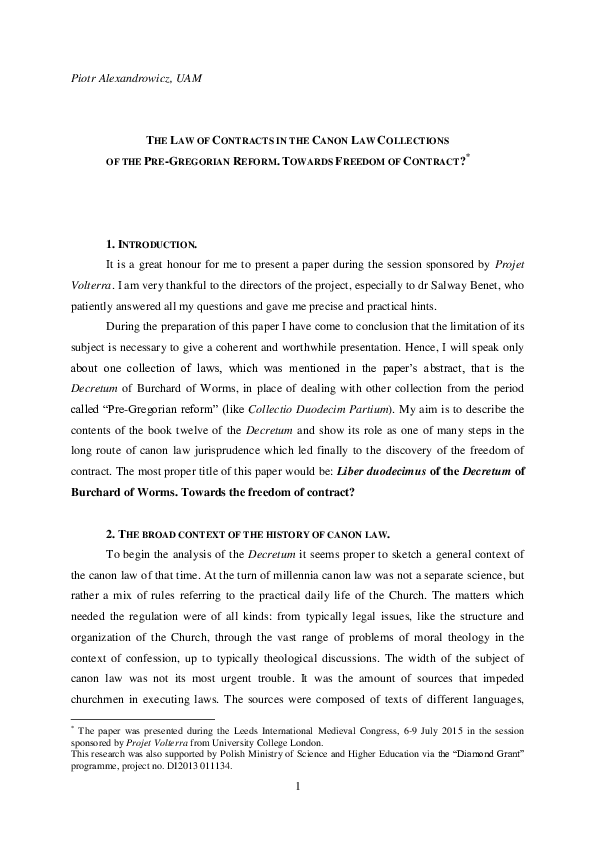 The Law of Contracts in the Canon Law Collections of the Pre-Gregorian ...