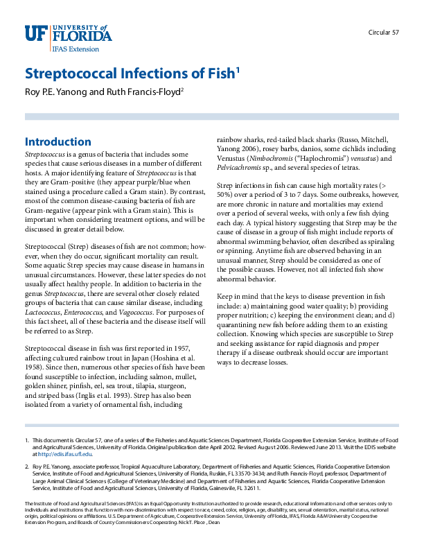 (PDF) Streptococcal Infections of Fish 1