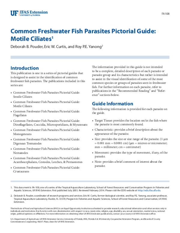(PDF) Common Freshwater Fish Parasites Pictorial Guide: Monogeneans1