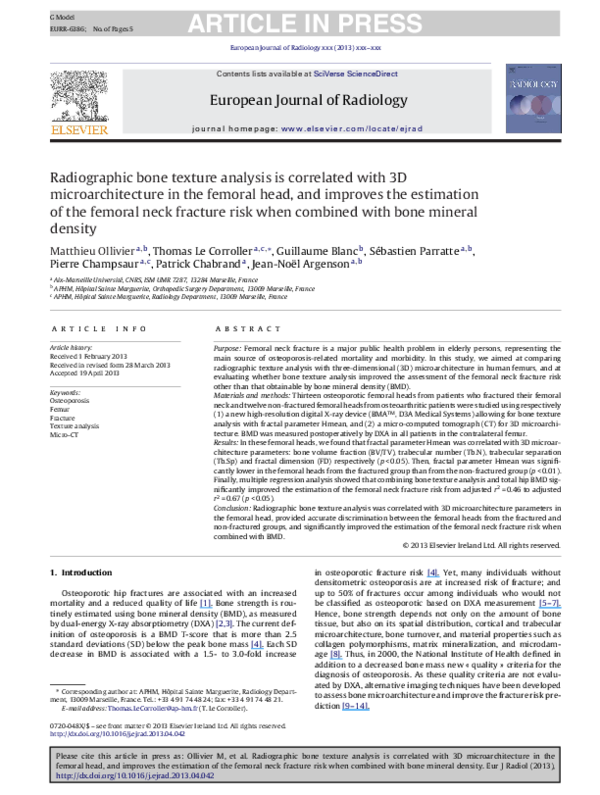 (PDF) Radiographic bone texture analysis is correlated with 3D ...